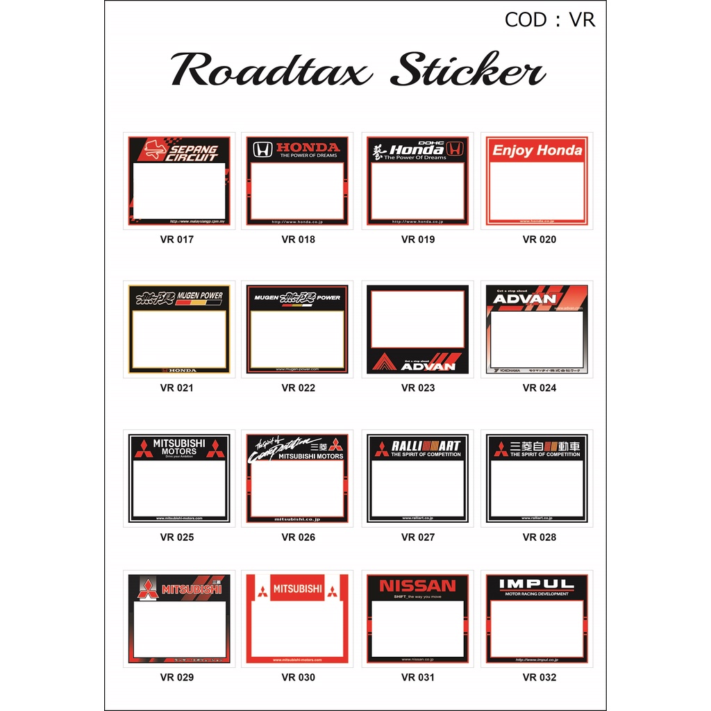 Car Roadtax Sticker Universal R3 PROTON IMPUL HONDA ADVAN TOYOTA MIVEC ...