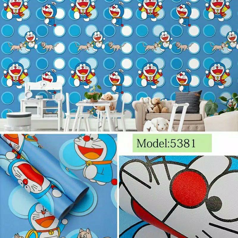 Blue Polka Dot Doraemon Character Wall Wallpaper for Children's Rooms ...