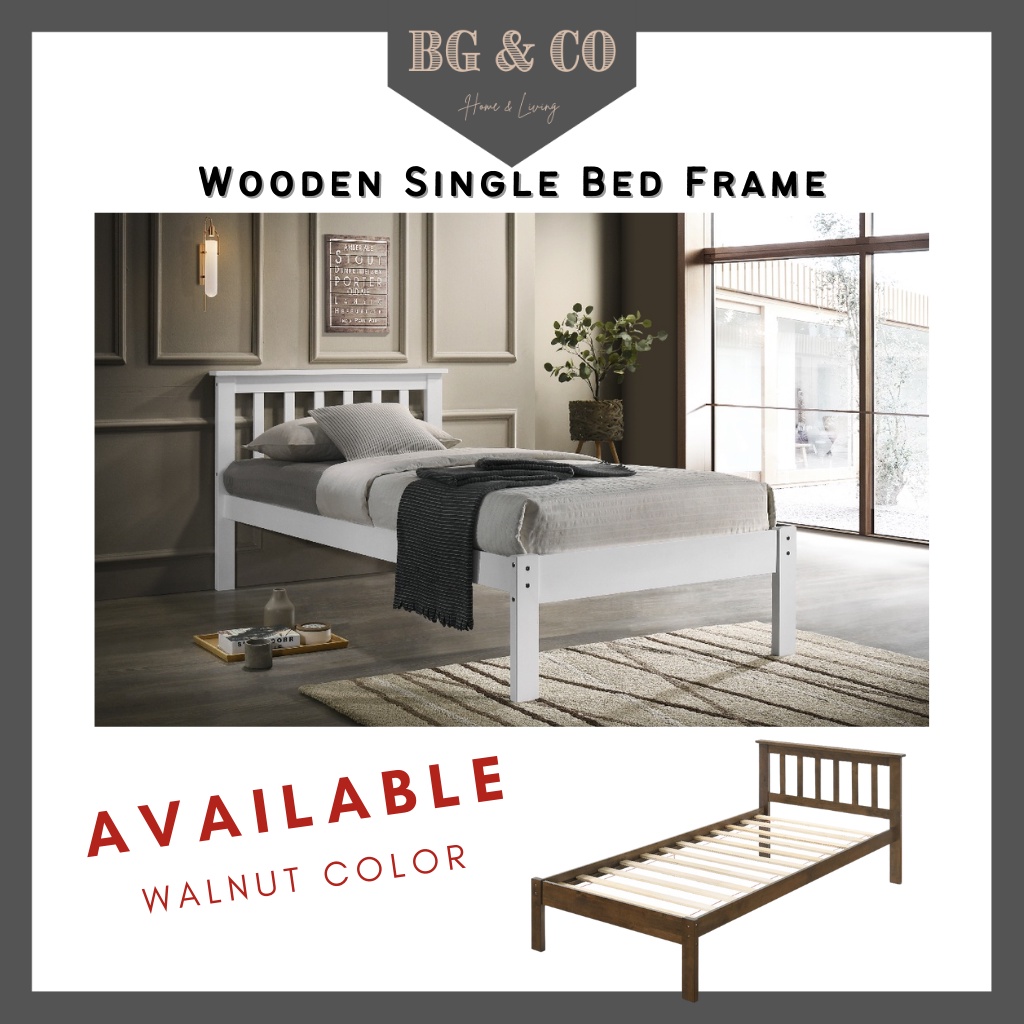 TERRA Solid Wood Bed Frame Single Bed Frame Wood Single Bedframe Rangka ...