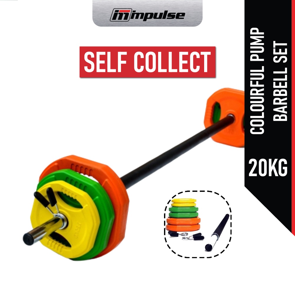 (Self Collect) Gym 20kg Colourful Rubberized Plates Body Pump Barbell ...