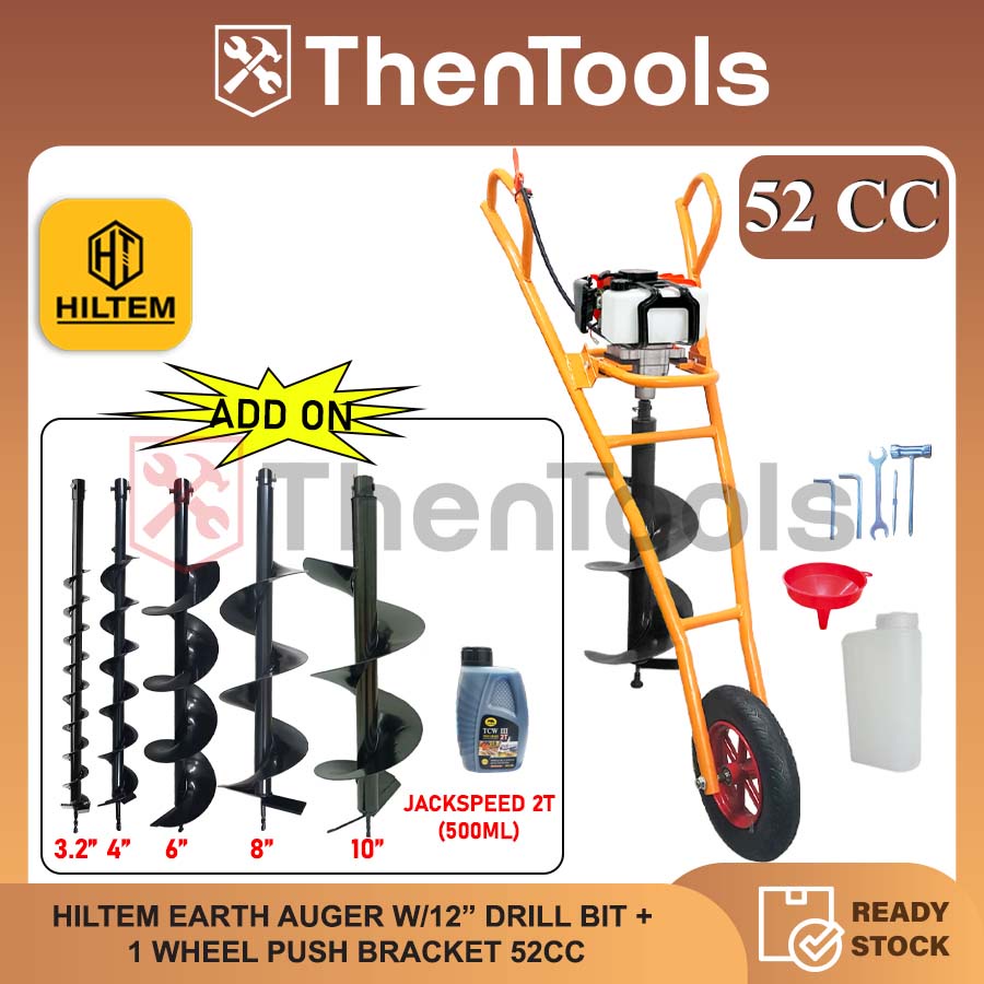 HILTEM EARTH AUGER W/12” DRILL BIT + 1 WHEEL HAND PUSH BRACKET 52CC ...
