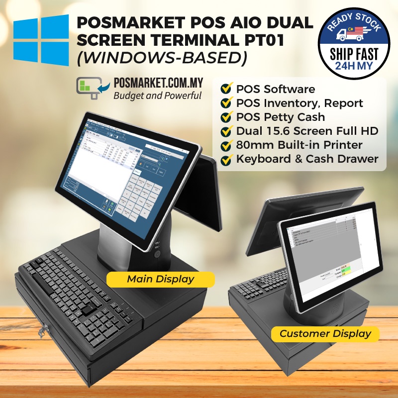 Terminal POSMarket AIO Skrin Dual PT01 (Berasaskan Windows)(POSMarket ...