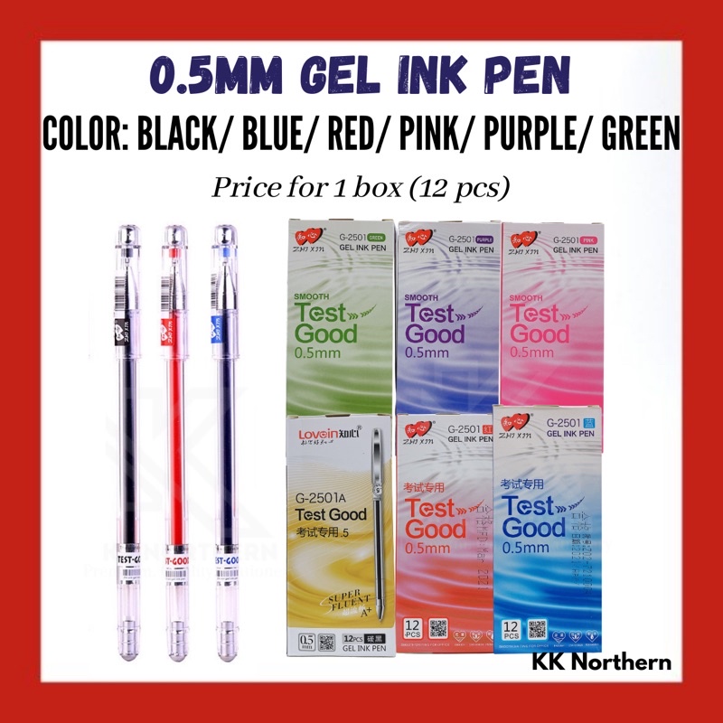 [BOX] Test Good 2501 Gel Ink Pen 0.5mm (Box of 12pcs) Black Blue Green ...