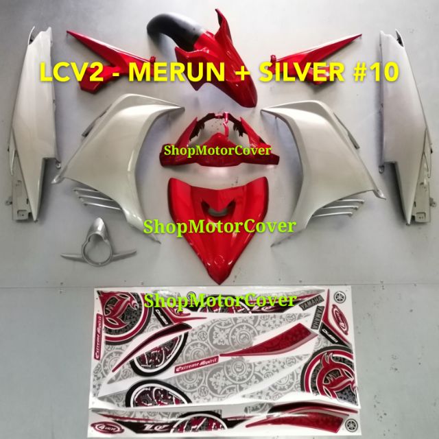 YAMAHA LC135 V2 V3 BODY COVER SET MAROON SILVER WITH STICKER#10(HLD ...