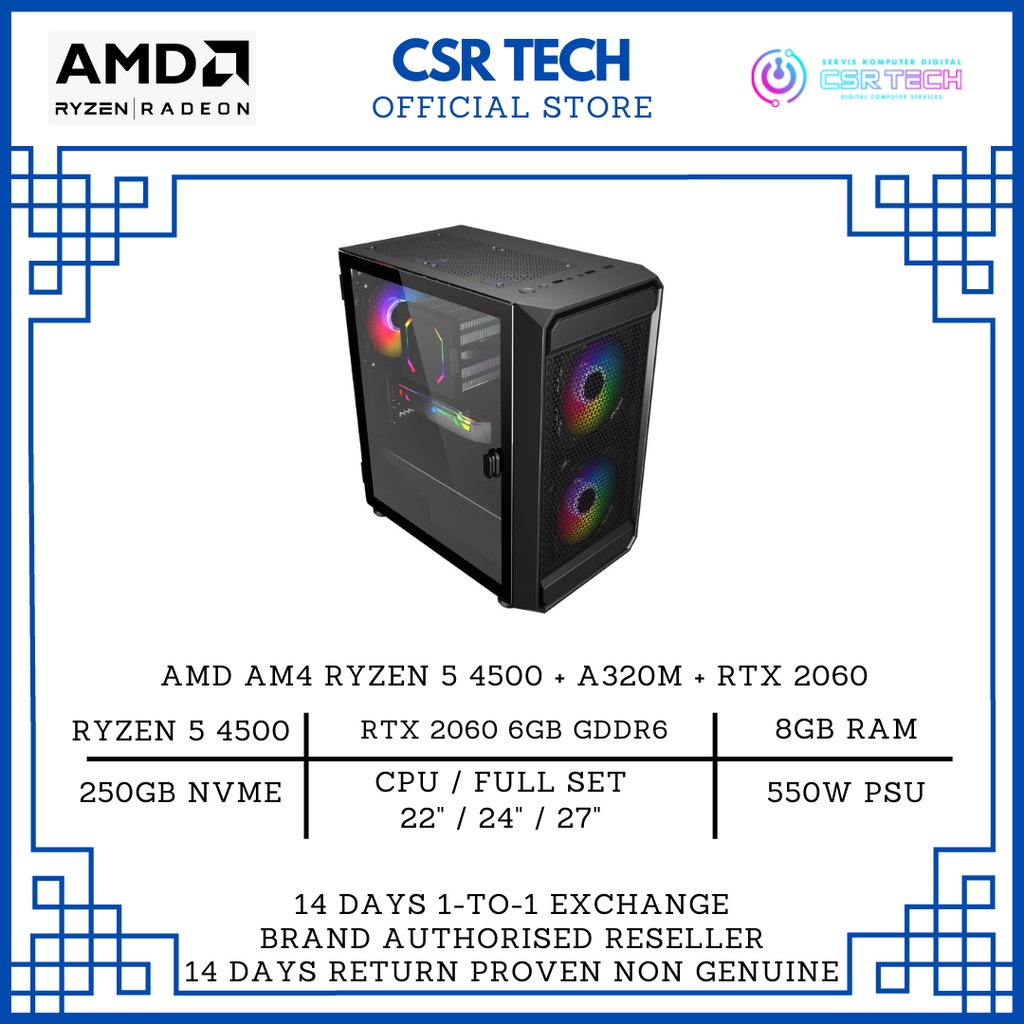 AMD RYZEN 5 4500 RTX 2060 Mid Spec Custom Gaming PC | Shopee Malaysia