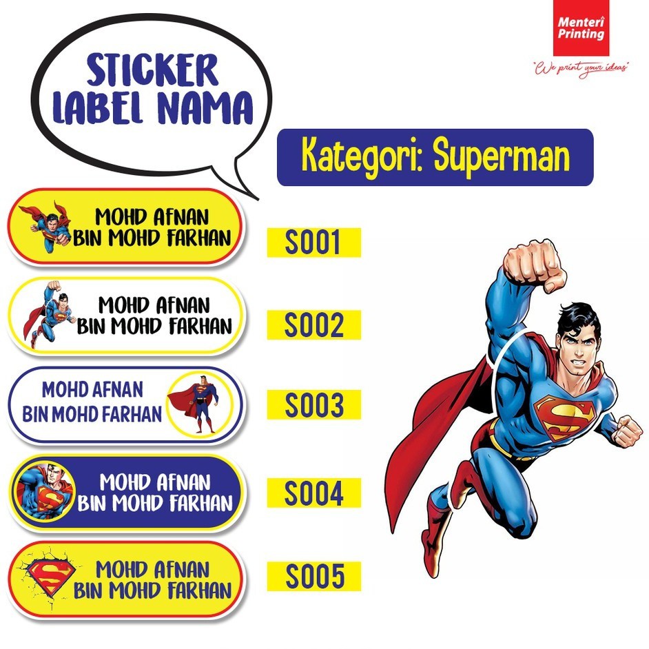 [100PCS] STIKER NAMA SUPERMAN / SUPERMAN NAME STICKER LABEL BARANG ...