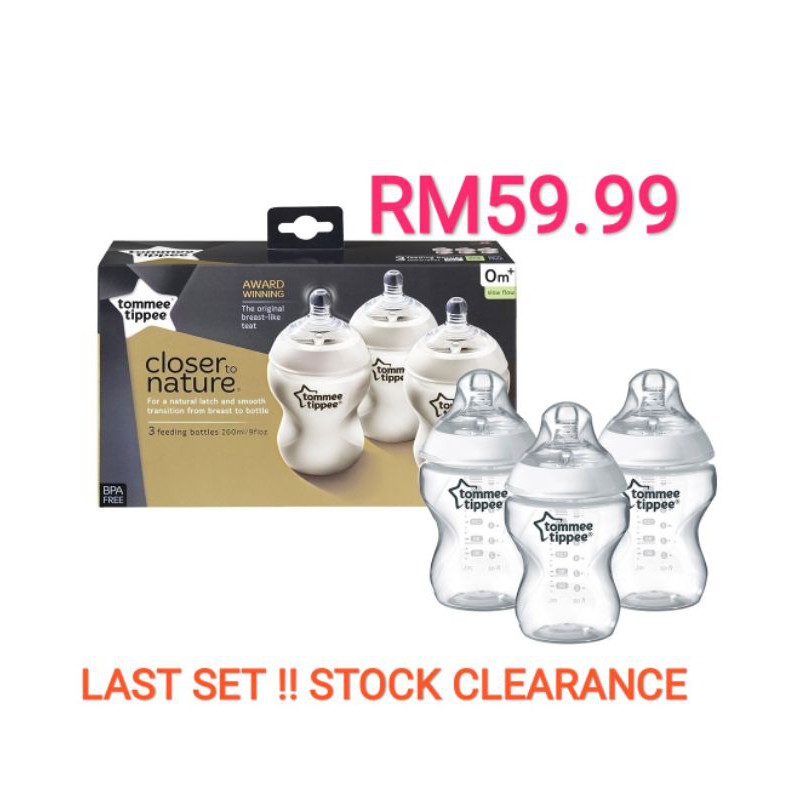 STOCK CLEARANCE Tommee Tippee Closer to Nature Bottle 3 x 260ml / 9oz (Triple Pack) | Shopee ...