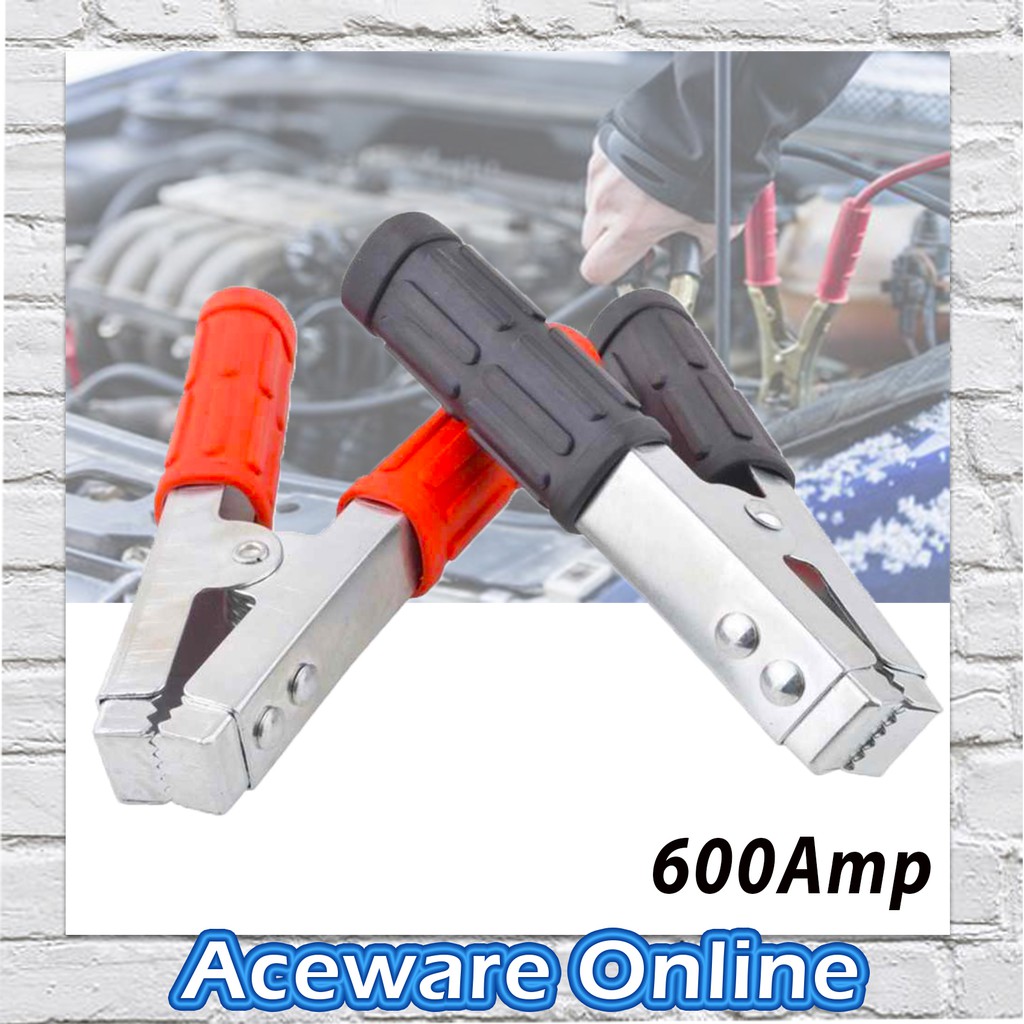 2PCS 600Amp Black Red Insulated Car Battery Clip Earth Clamp Crocodile ...