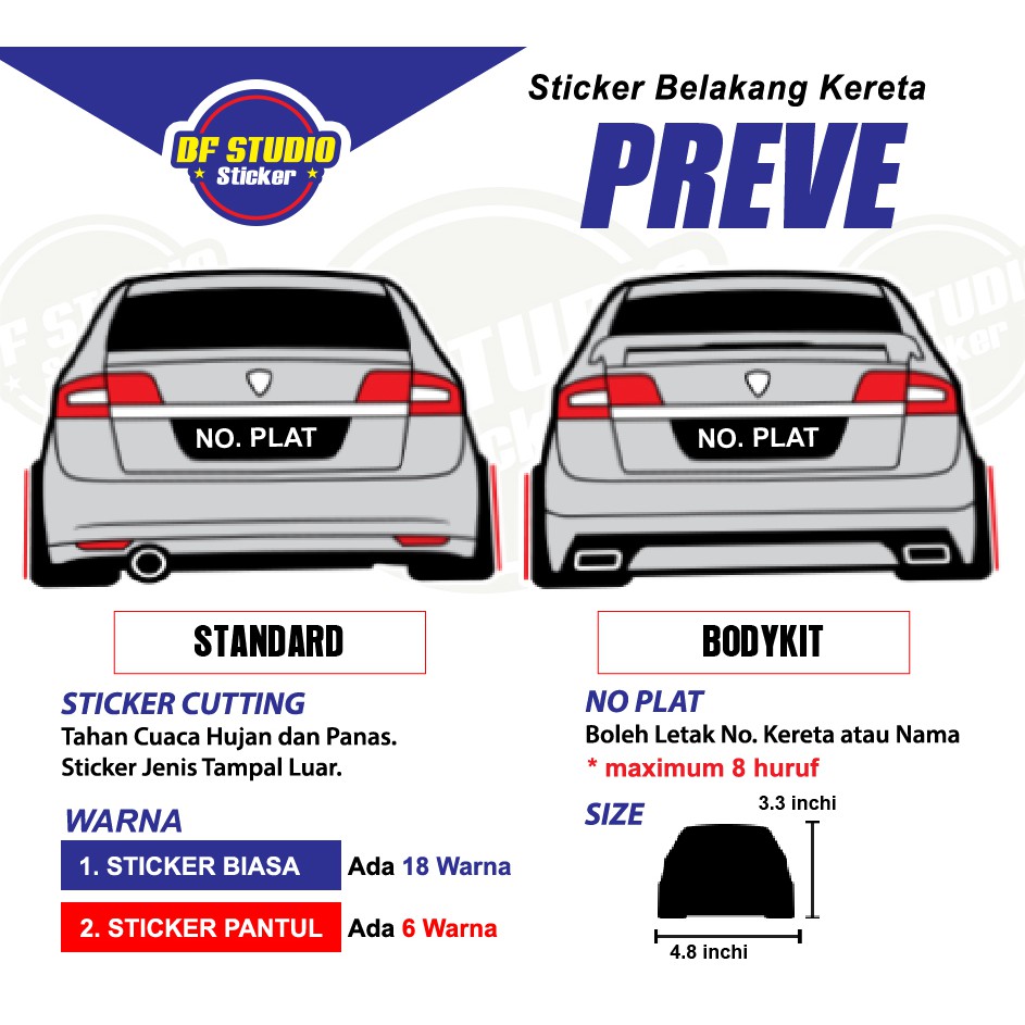 Sticker Belakang Kereta Proton Preve, 1 Pcs, Boleh Tukar Warna Dan No ...