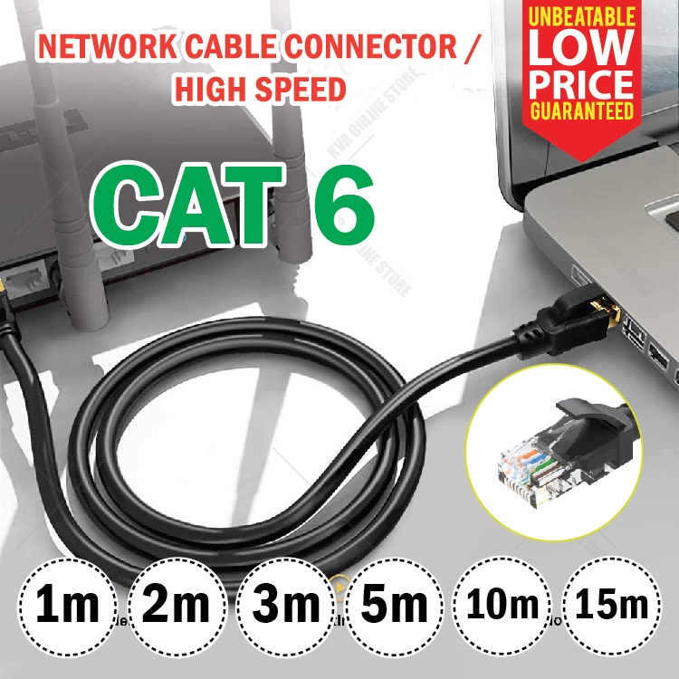 Black RJ45 CAT 6 Ethernet Network LAN Cable Modem Router Connector ...