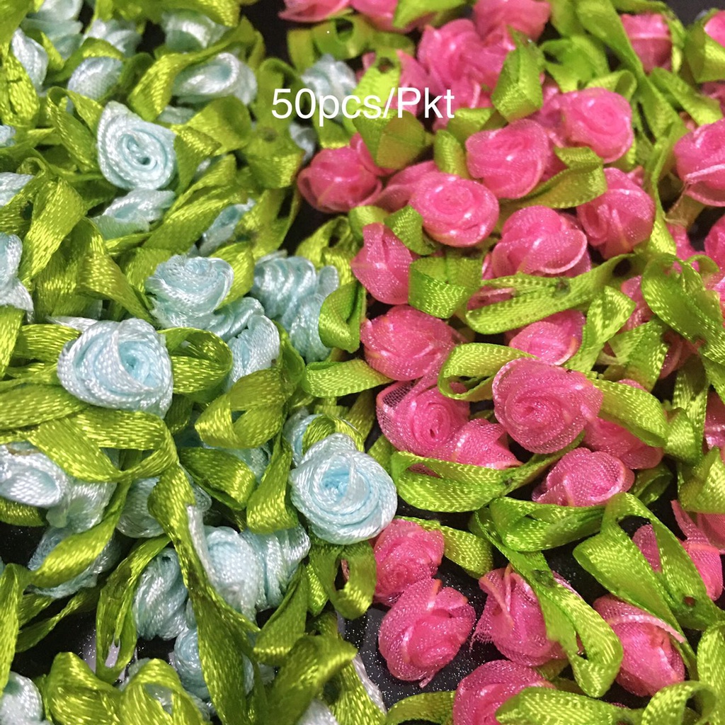 BB0900064_50pcs 1cm Satin Ribbons Fabric Rose Flowers for Sew,Glue ...