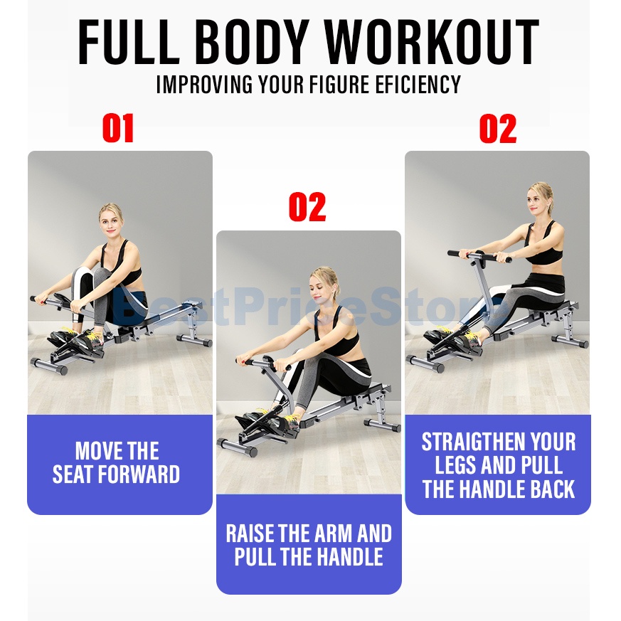 BPS Rowing Machine Multi-Purpose Adjustable Hydraulic Six Pack Cardio ...