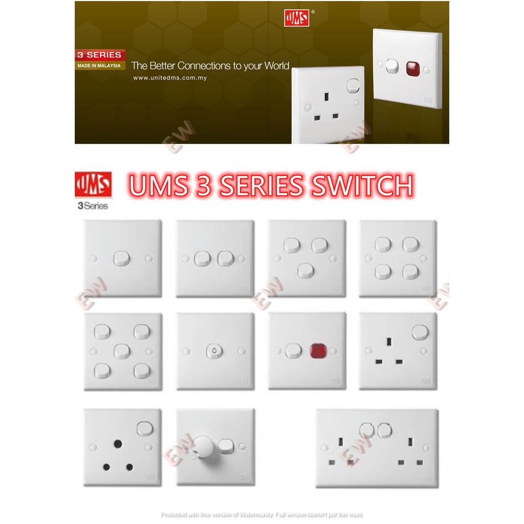 UMS 3 Series Switches / Switch Socket OUTLET~Sirim~JKR APPROVED 13A 1G ...