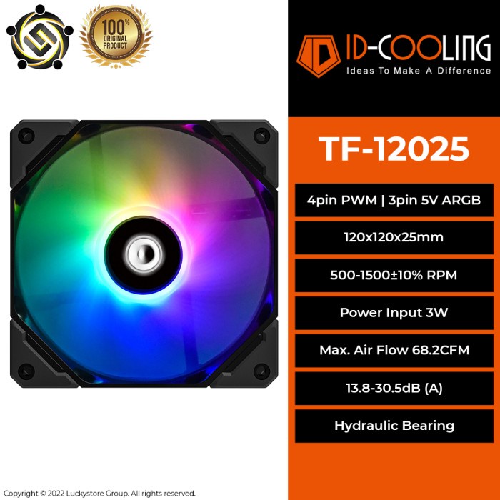 Id-cooling IDCOOLING TF-12025-ARGB Fan 120mm 12cm PWM ARGB Sync | Shopee Malaysia
