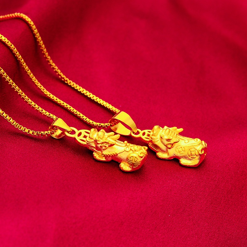 Lucky Lucky Feng Shui Pixiu Necklace Ruby Diamond Copper Coin Retro ...