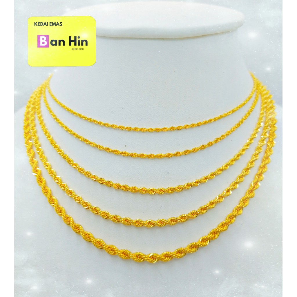 916 GOLD HOLLOW STRING NECKLACE/RANTAI LEHER KOSONG EMAS 916-106Q138 ...
