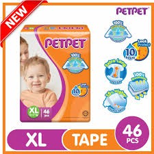 (New Packaging) XL'46 PETPET Tape Diaper Mega Pack | Shopee Malaysia