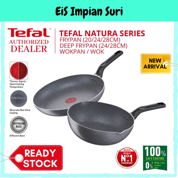 (Ready Stock!!) Tefal Natura Series Cookware 20/24/28cm Frypan Deep FryingPan Wokpan Wok Kuali ...