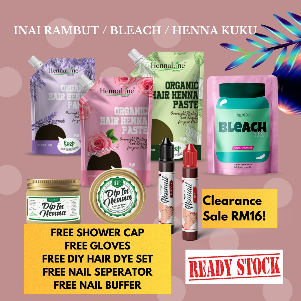 ((EXTRA FREE GIFTS!!) ALL ITEMS! Hennaline Inai Rambut / Bleach Rambut ...