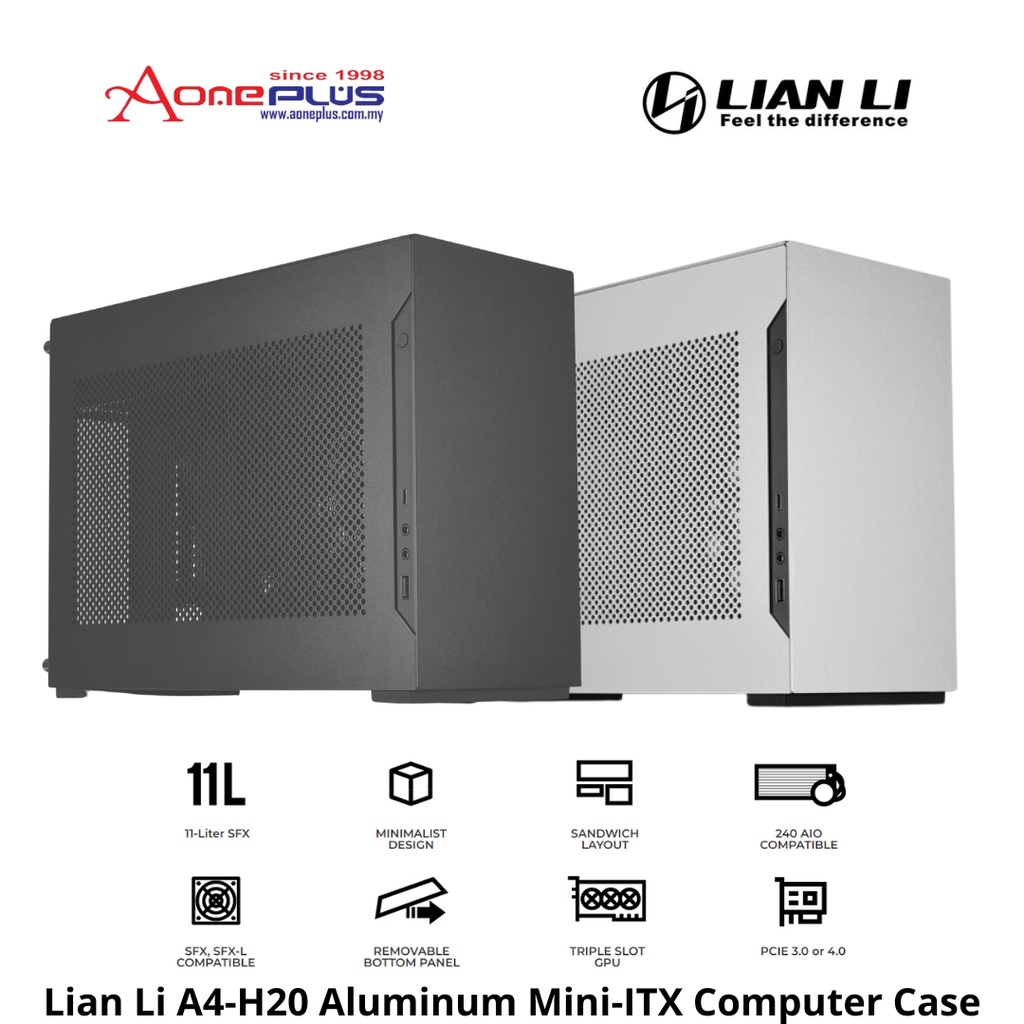 (AONE PLUS SS2) Lian Li A4-H20 Aluminum Mini-ITX Computer Case (PCIE 4. ...