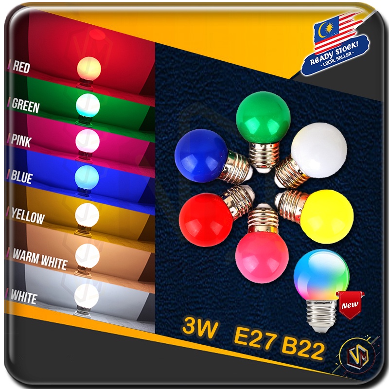 3W Led Colour Bulb Lampu Raya E27 B22 Mentol Lampu Hiasan Hari Raya ...