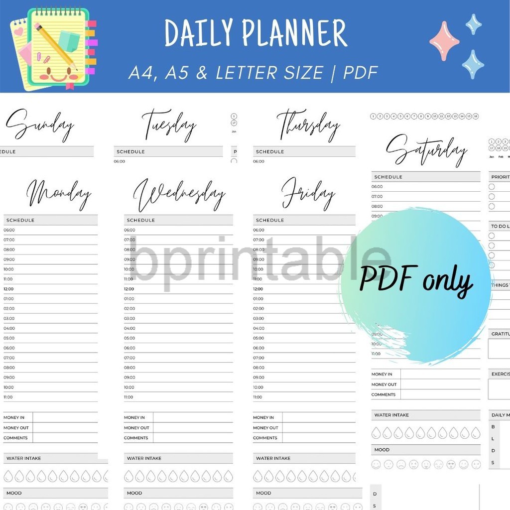 [PDF] Printable Daily Planner, Day Planner, Hourly Planner, PDF ...
