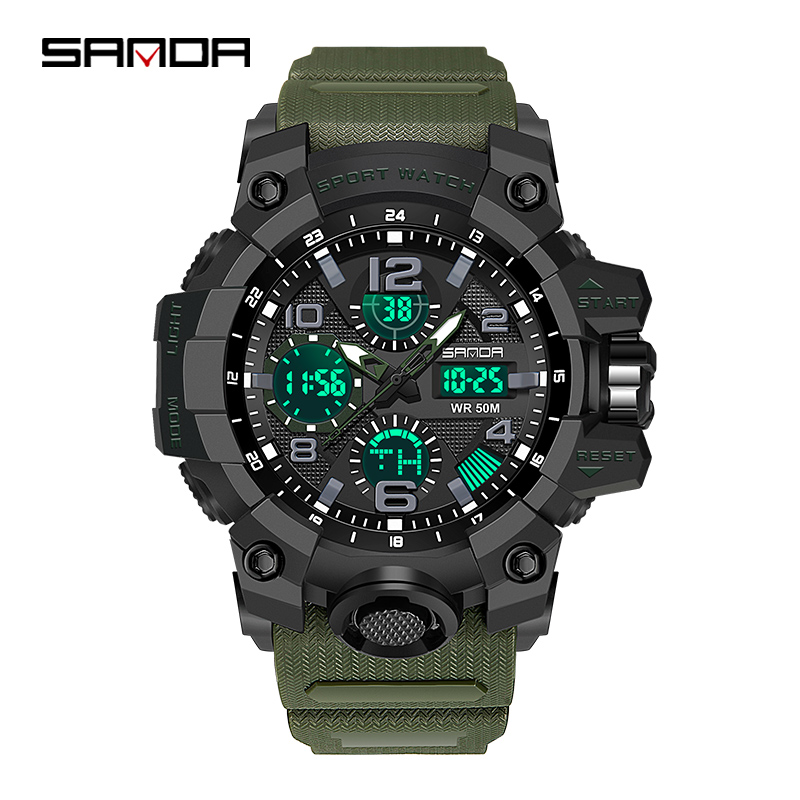 【Sanda Official】Men Watch Sports Waterproof Watch Digital Luminous ...