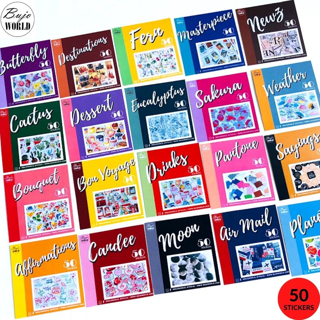 BujoWorld 50PC Sticker Packs Flowers Cactus Air Mail Pantone Planets ...
