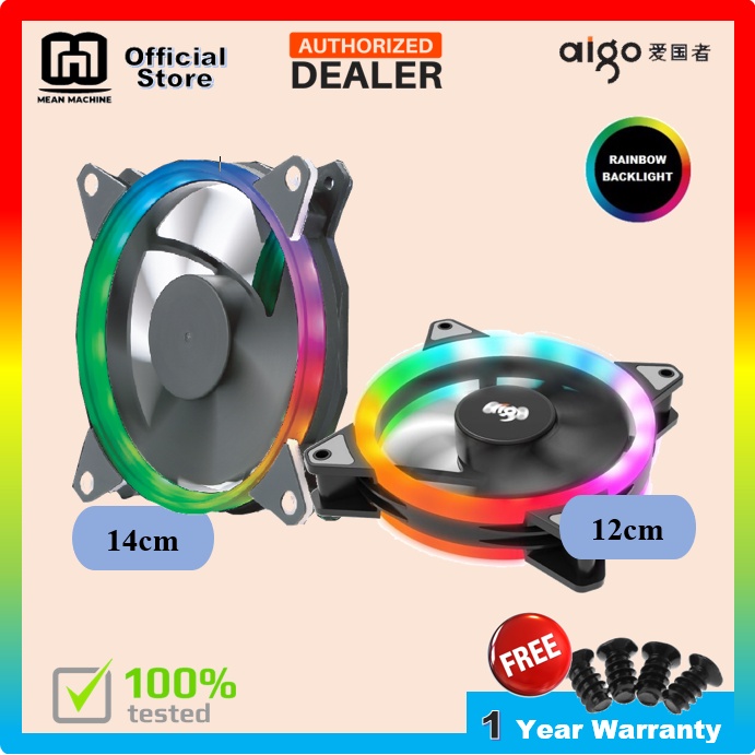 Aigo DR14 Rainbow RGB Single Ring LED 14cm Chassis Fan (With 4 Mounting ...