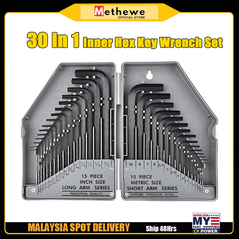 METHEWE 30 pcs Combination Allen Hex Key Wrench Spanner Set Mechanic ...