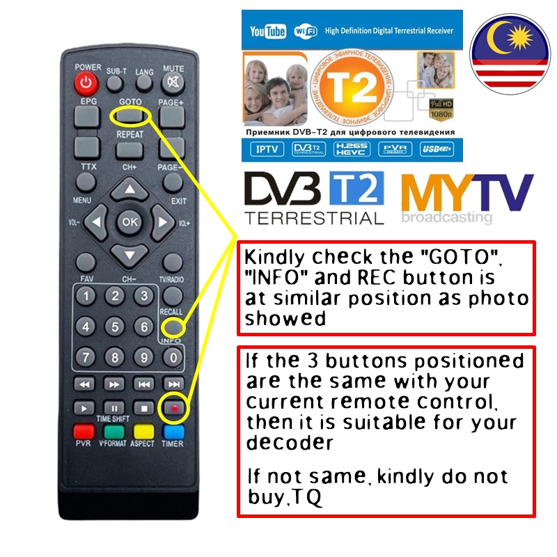 DVB-T2 / MYTV Megogo Decoder Remote Control Replacement | Shopee Malaysia