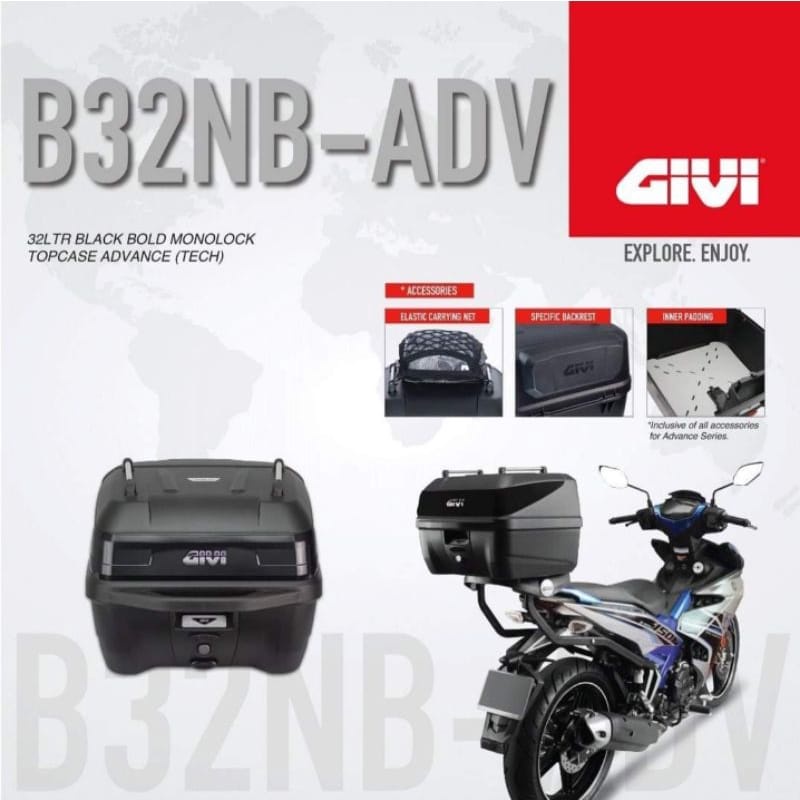 GIVI BOX B32NB ADV / B32N-ADV FULL SPEC WITH CARGO NET BACKREST MP60N ...