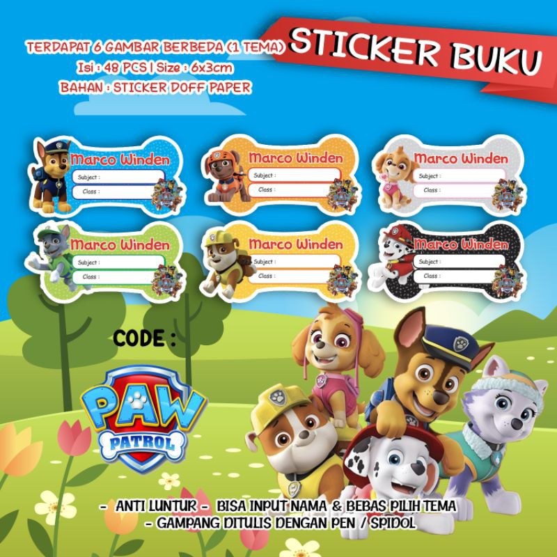 Custom Book Stickers / Character Names with PAW PATROL / PAW PATROL ...