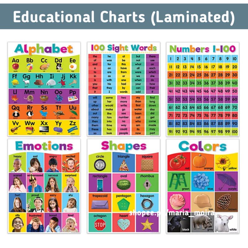 Educational Charts for Kids | Laminated and A4 Size | ABC Shapes Colors ...