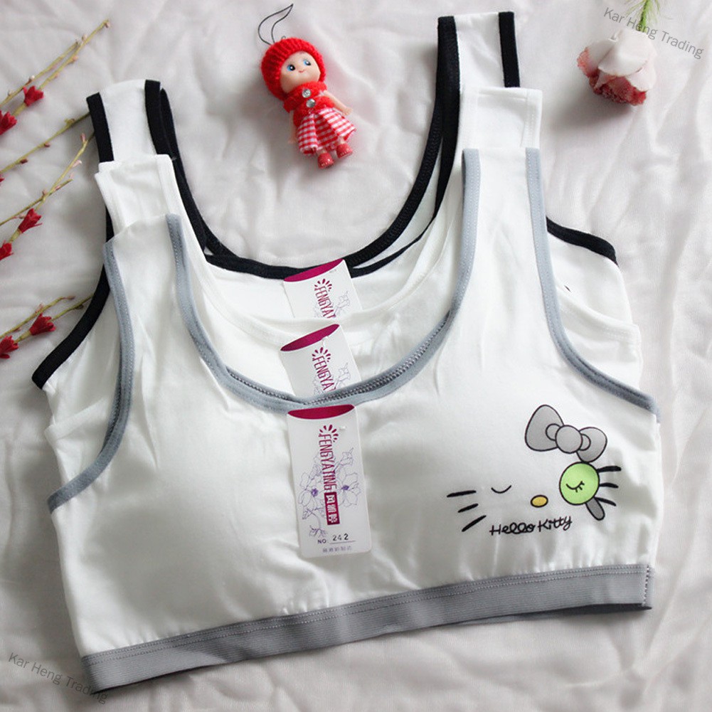 Kar Heng Trading Girl Kid Cotton Bra No Steel Ring Cat Print Teenager ...