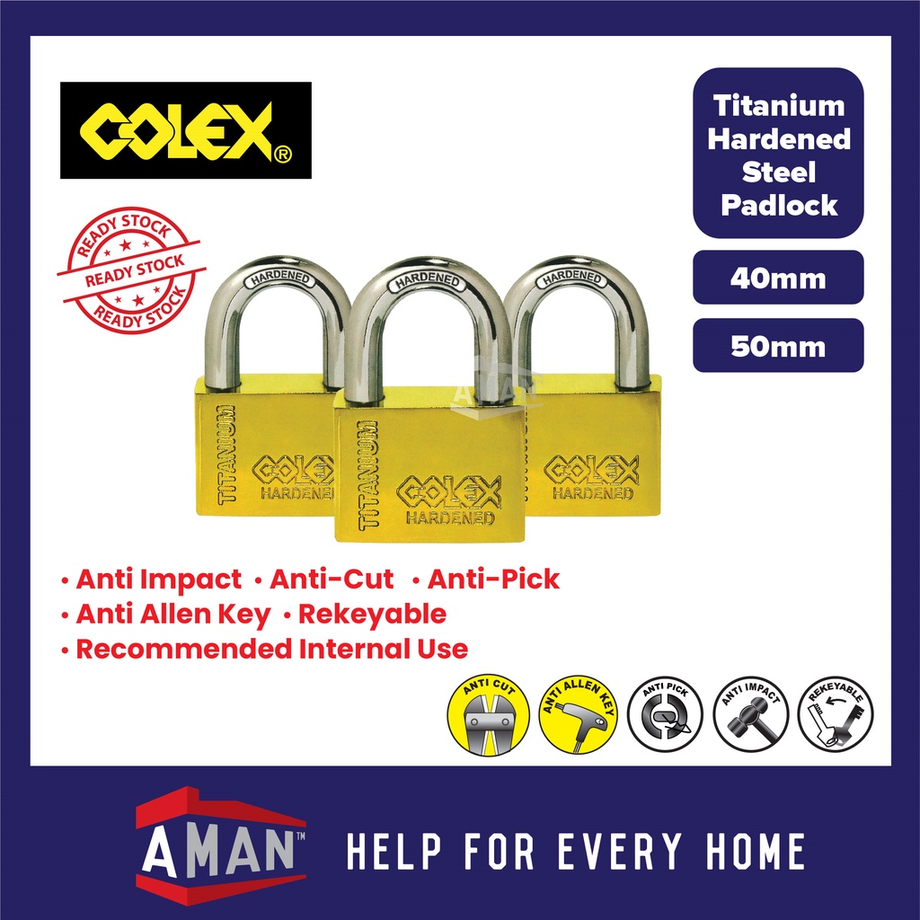 COLEX 40mm 50mm Titanium Coated / Chrome Plated Hardened Steel Padlock ...