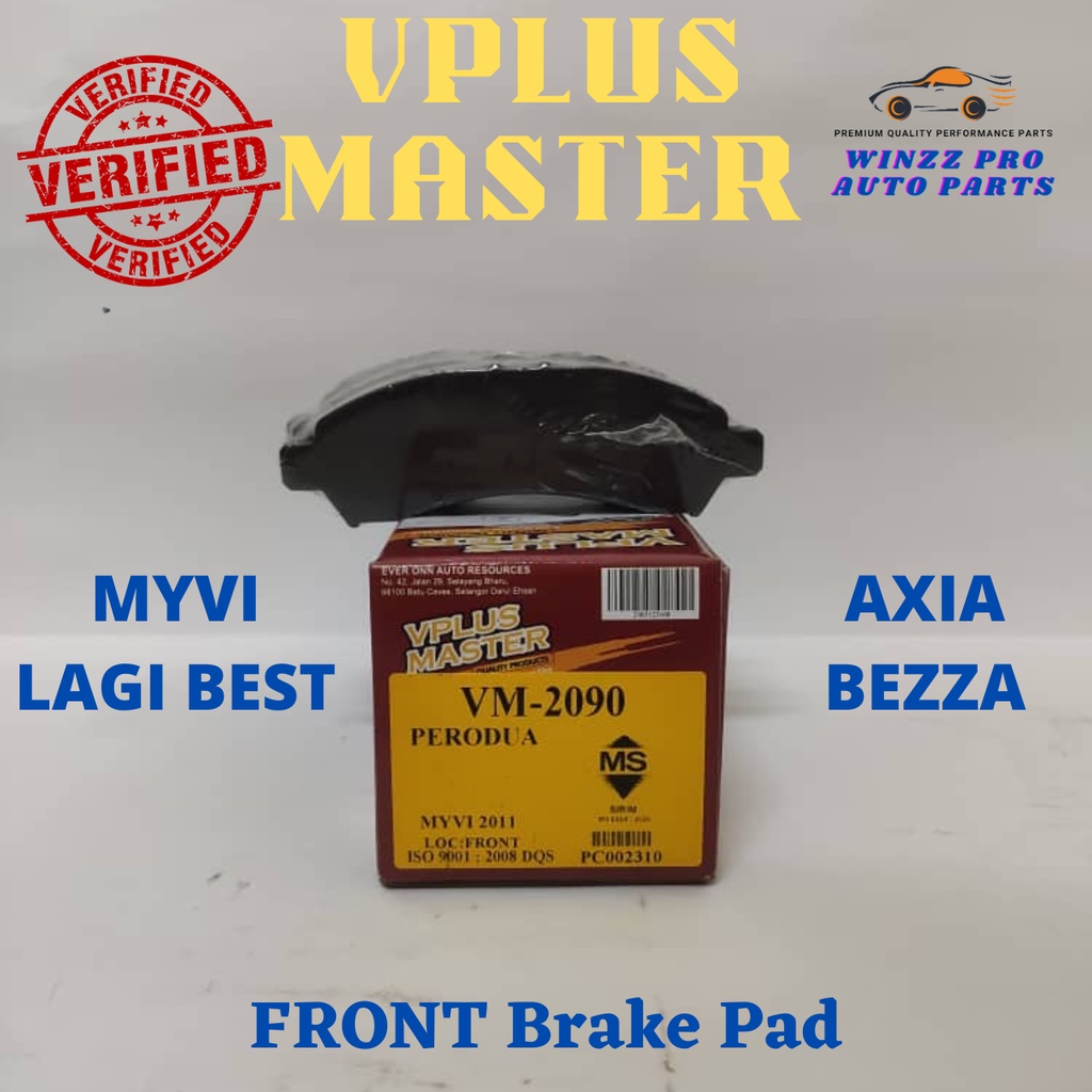 VPLUS MASTER DISC BRAKE PAD FRONT PERODUA AXIA BEZZA MYVI 11-17 LAGI ...