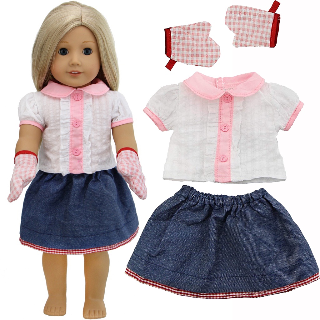 1 Set 18 Inch Doll Outfits White T-shirt + Skirts + Gloves Cute Pink ...