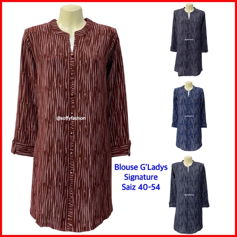 NEW BLOUSE G'LADYS SIGNATURE WOMEN OFFICE WEAR COTTON LINEN SAIZ BESAR ...