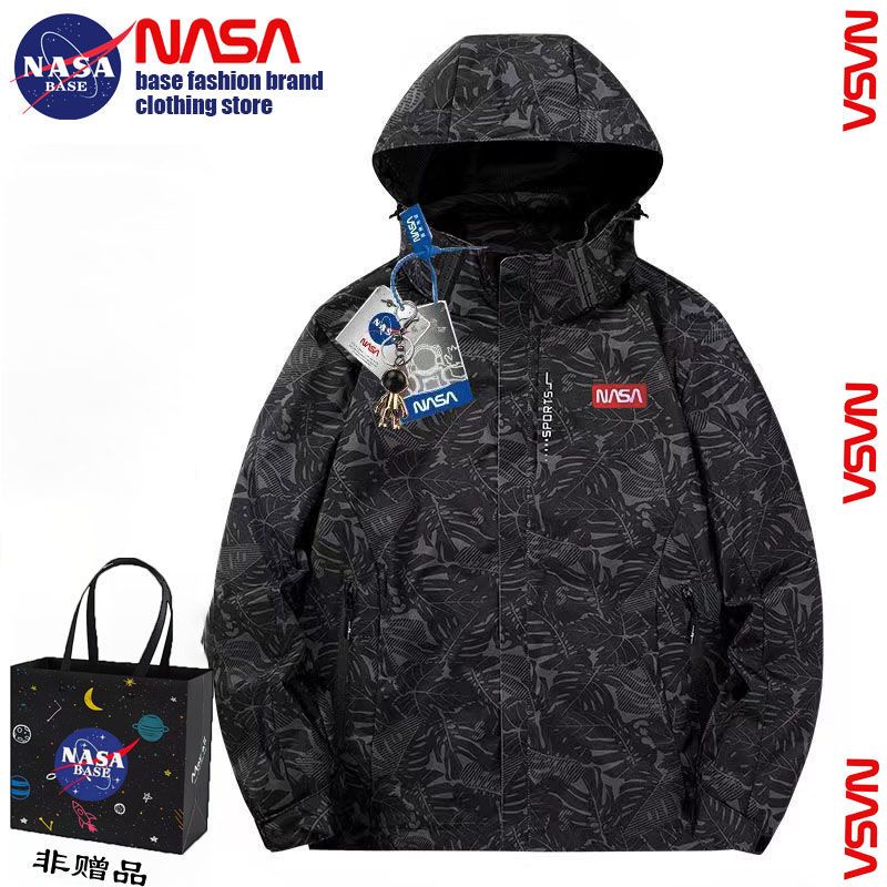 Men's Camouflage Jacket NASA Casual Detachable Hooded Windbreaker Good ...