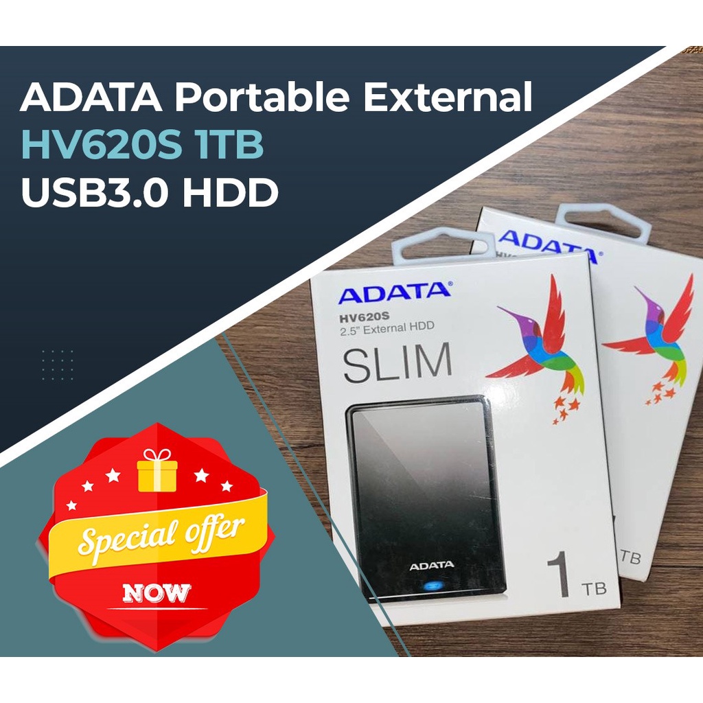 ADATA Portable External HDD Slim HV620S USB 3.2 - Black(11.5mm/1TB ...