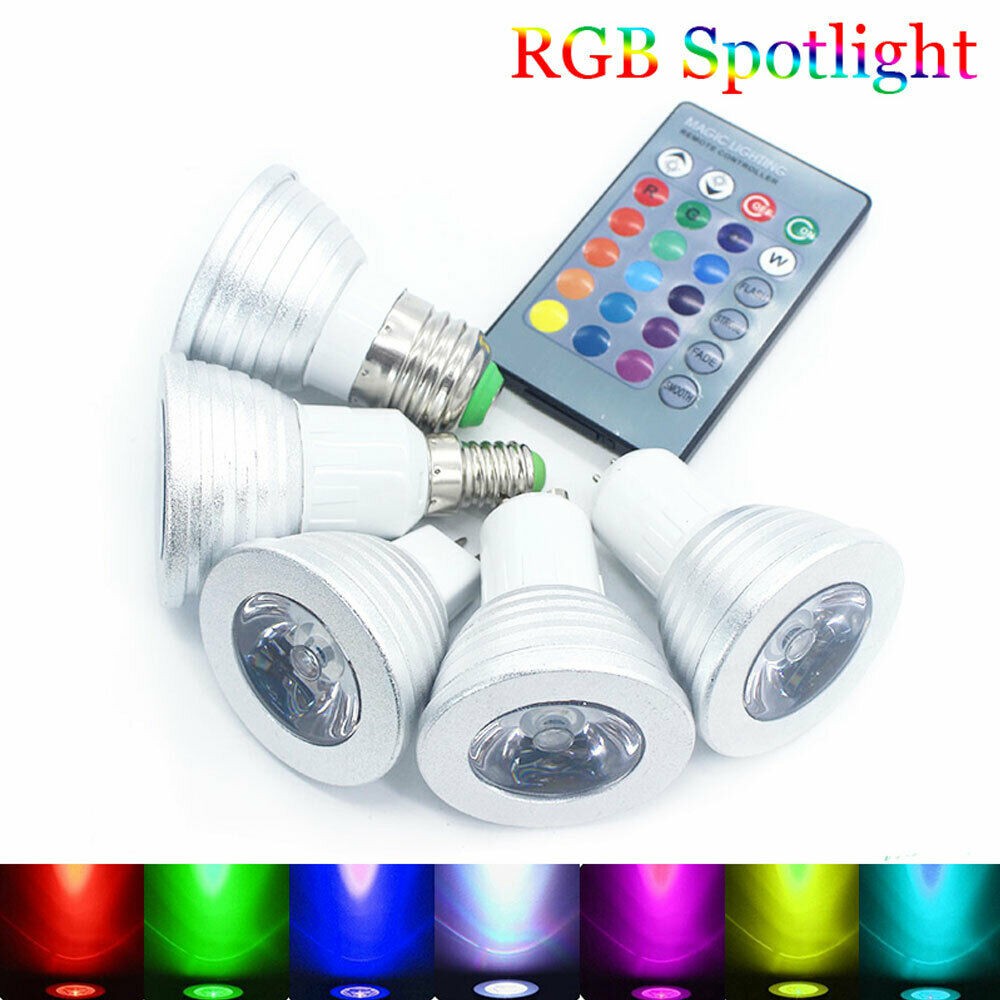 RGB 16 Color Changing LED Spotlight Bulb Lamp E27 E14 GU10 GU5.3 MR16 3W 85-265V Spot Light Bulb ...
