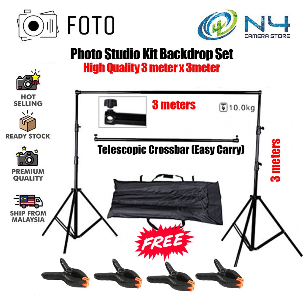 Foto Photo Studio Kit Set Backdrop Stand with Storage Bag & 4 Backdrop ...