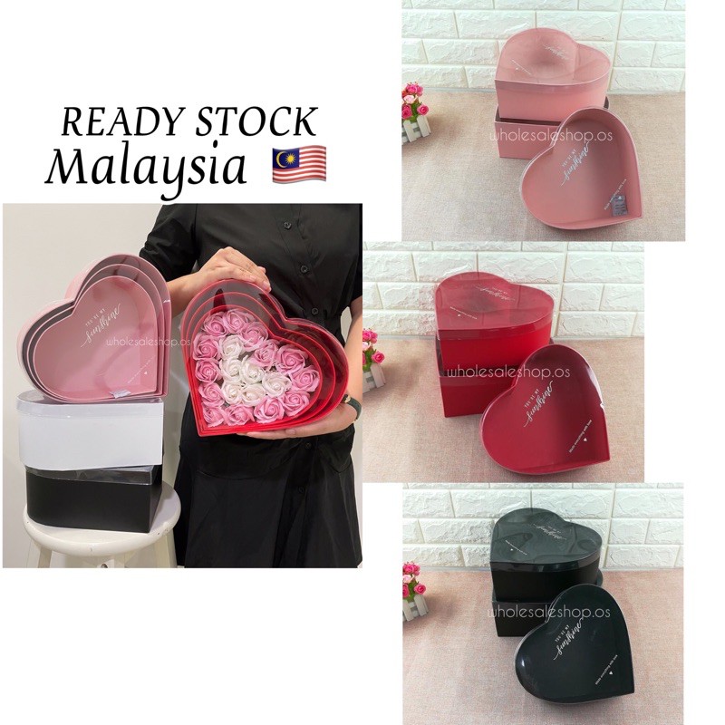 READY.S⚡️ 3in1 Love Shape PVC Flower Box Valentines Transparent Gift ...