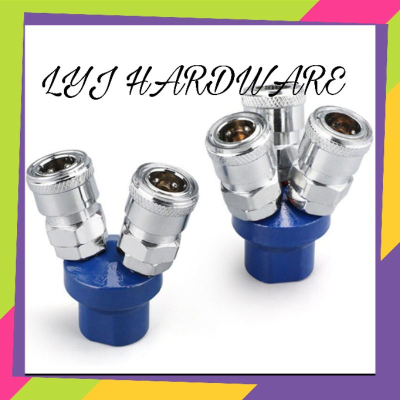 2 Way 3 Way Quick Connector Air Compressor Manifold Multi Hose Coupler ...