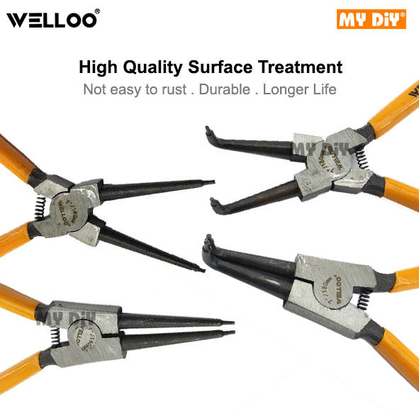 WELLOO 7" Snap Ring Circlip Clip Plier Straight Bent Internal External ...
