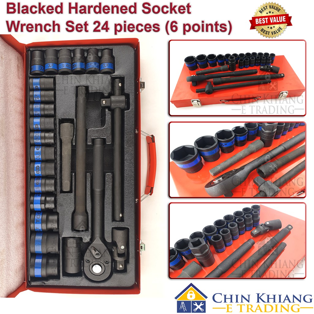Blacked Hardened Socket Wrench Set Heavy Duty Chrome Vanadium CR-V 24 ...