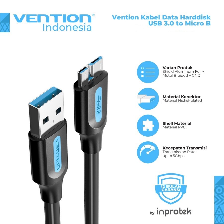 Vention USB 3.0 Data Hard Disk Cable to Micro B Black (COP) | Shopee ...