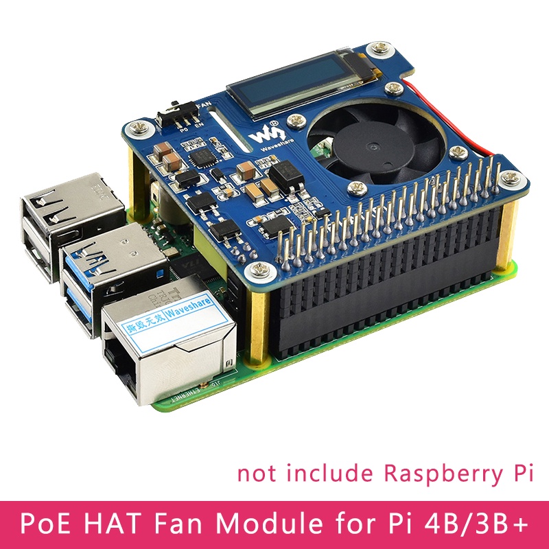 Raspberry Pi 4 Power over Ethernet HAT 802.3af PoE Network with Cooling Fan Temperature OLED for ...