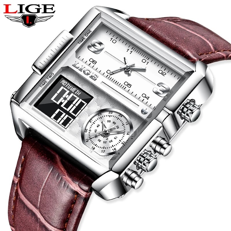 Lige liger new electronic quartz double display watch men's waterproof ...